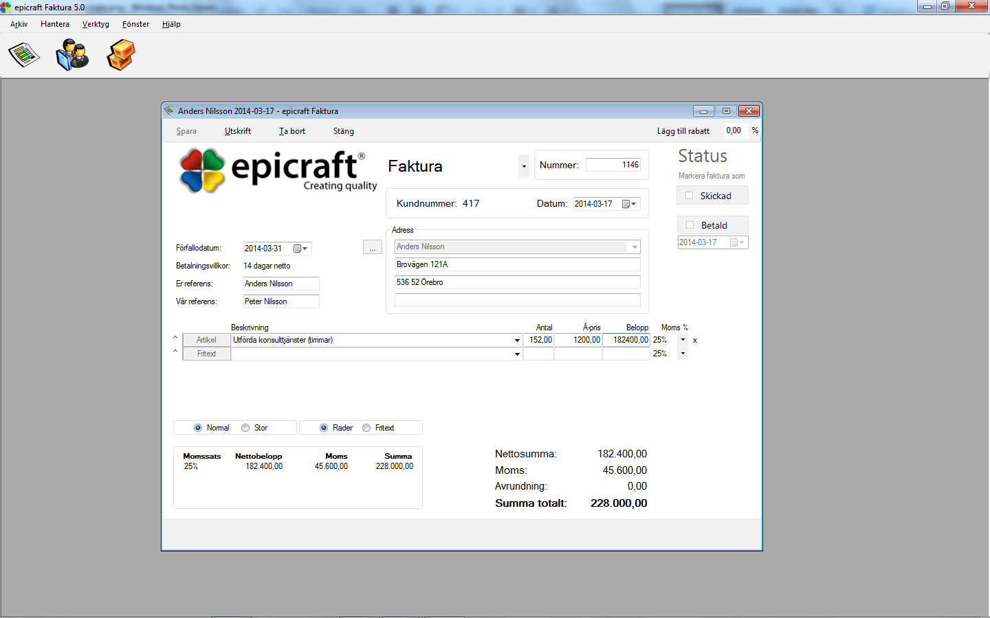 Om epicraft Faktura